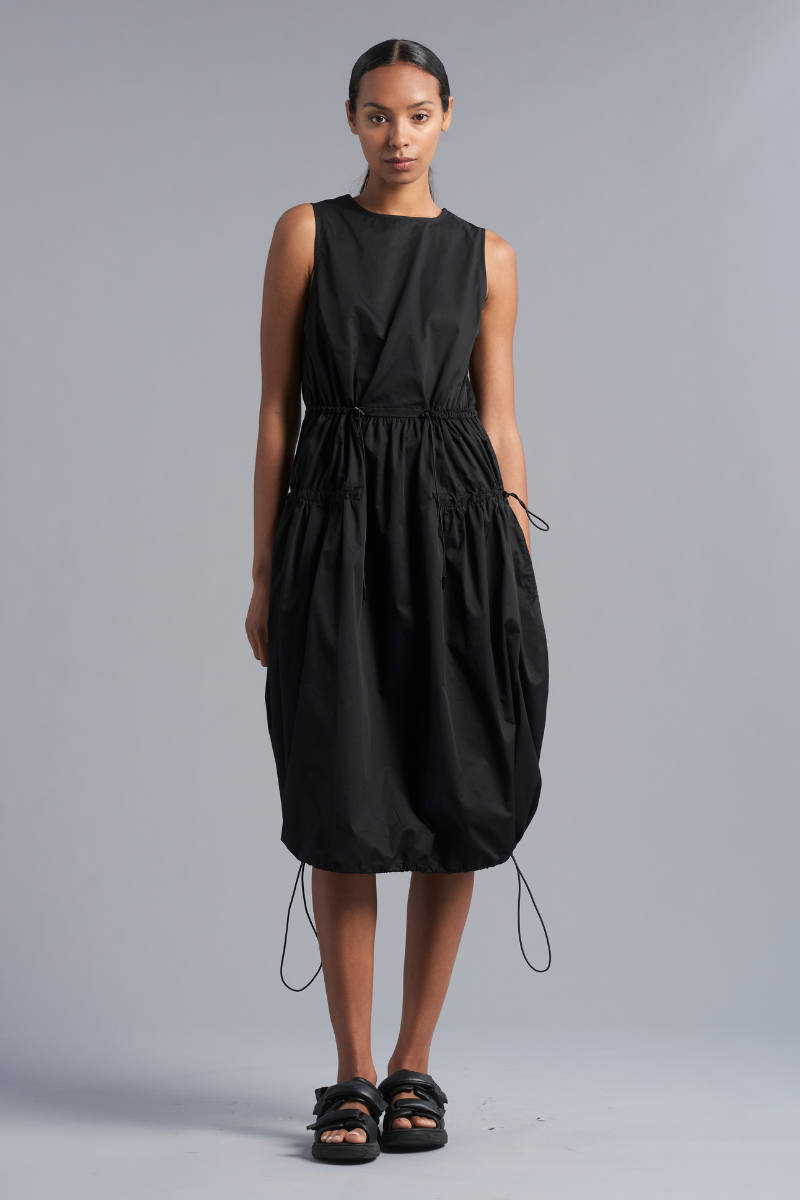 Black Asa Drawstring Cotton Midi Dress | Nique – Nique Clothing