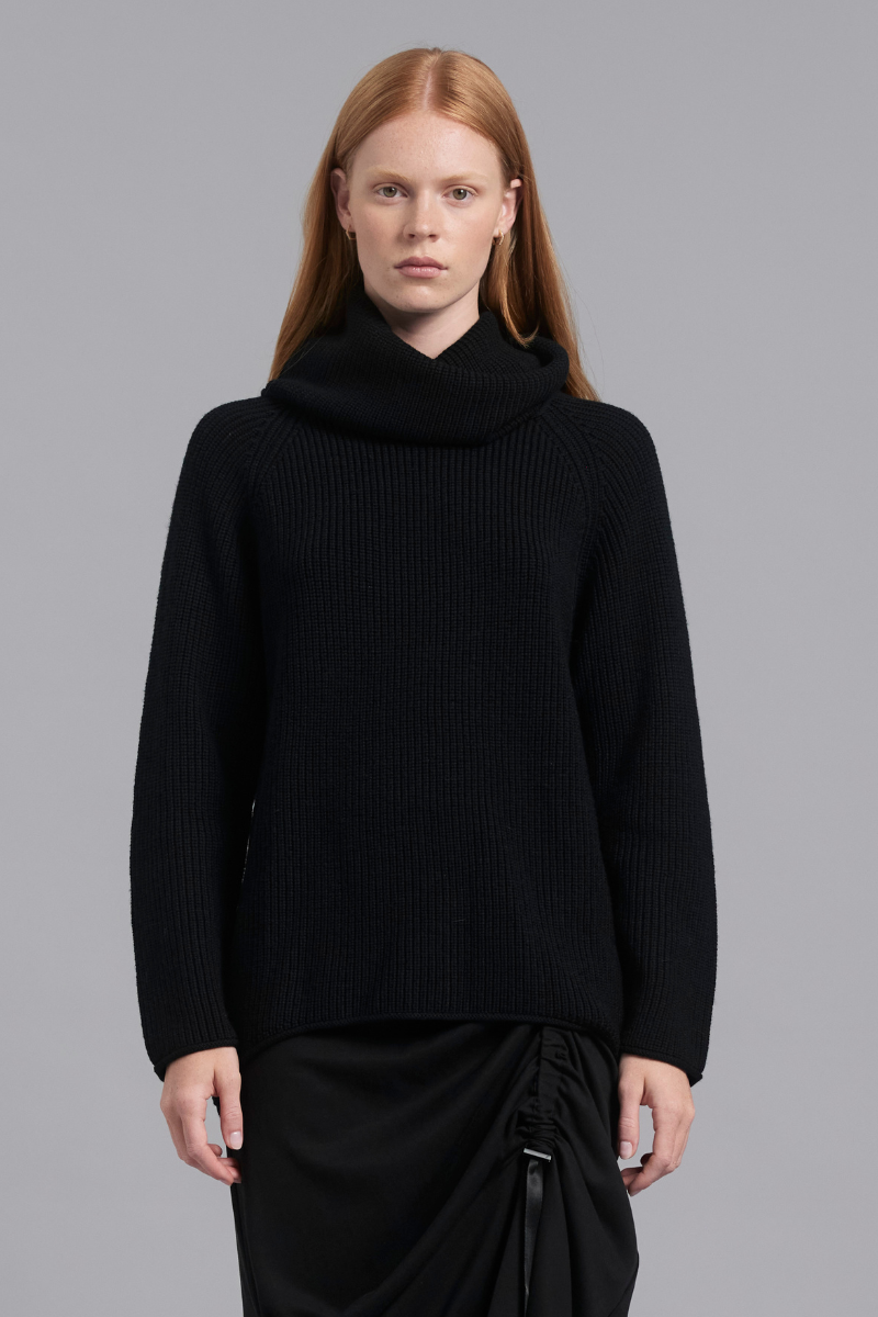 Black Dawn Rib Merino Knit | Ribbed Wool Knitwear | Nique – Nique Clothing
